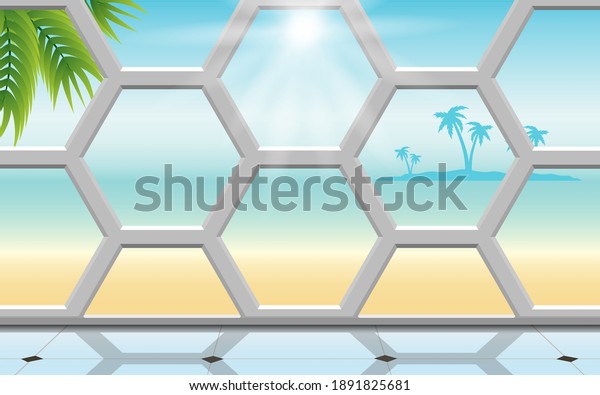 Sunlight Hexagon Windows Bungalow On Beach Stock Vector (Royalty Free ...