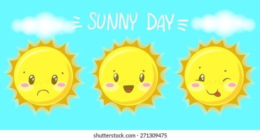 Sunny Day Cute Sun Set Different Stock Vector (Royalty Free) 271309475 ...