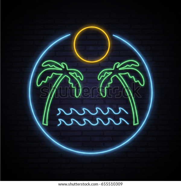 Sunny Summer Neon Pattern Summer Palm Stock Vector (Royalty Free) 655510309
