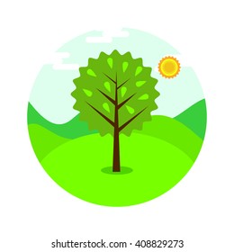 Landscape Nature Trees Grass Sun Cartoon Stock Vector (Royalty Free ...