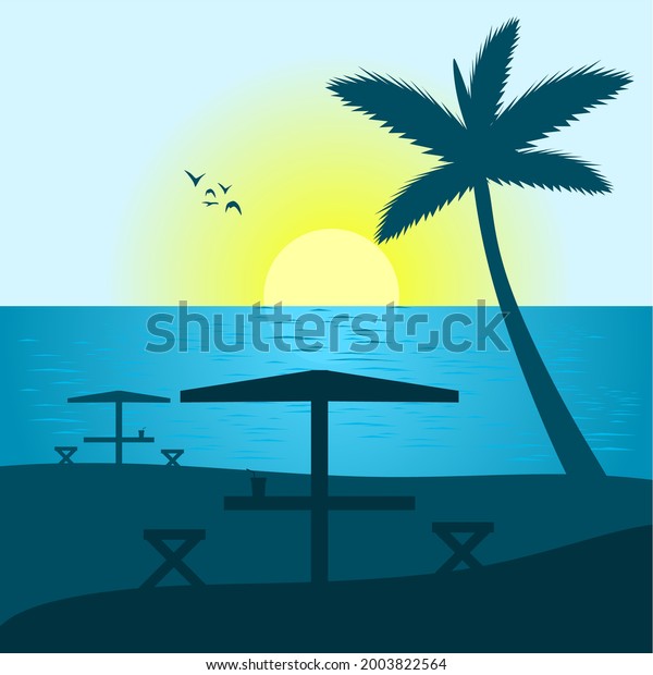 Sunrise Beach Vector Illustration Summer Beach Stock Vector (Royalty ...
