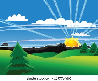 Sunrise Cartoon Background Stock Vector (Royalty Free) 1197764605