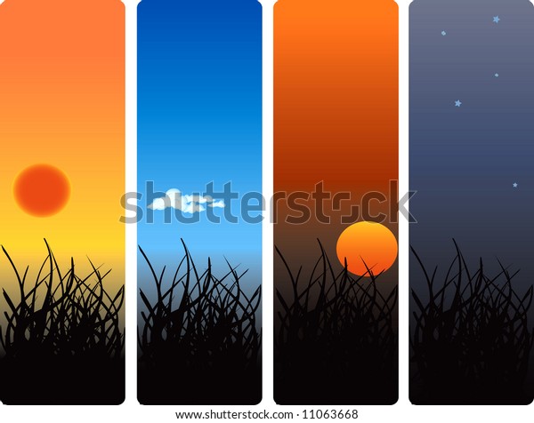 Sunrise Noon Sunset Midnight Vectorjpeg Available Stock Vector (Royalty ...