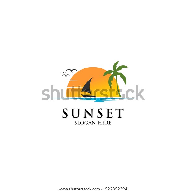 Sunset Beach Boat Logo Templates Stock Vector (Royalty Free) 1522852394 ...