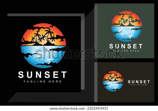 Sunset Beach Logo Design Seascape Illustration Stock Vector (Royalty ...