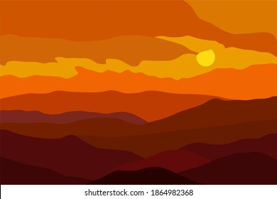 Sunset Behind Mountains Vector Drawing Sun Stock Vector (Royalty Free ...
