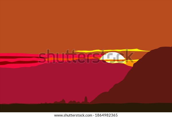 Sunset Behind Mountains Vector Drawing Sun Stock Vector (Royalty Free ...
