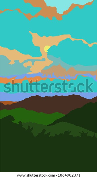 Sunset Behind Mountains Vector Drawing Sun Stock Vector (Royalty Free ...