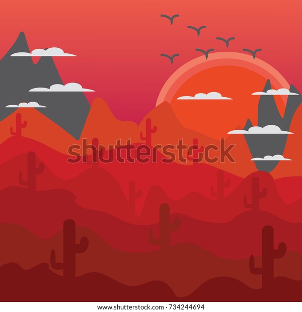 Sunset Cactus Vector Illustration Nature Background Stock Vector ...