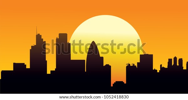 Sunset City Skyline Building Vector Illustration Stock Vector (Royalty ...