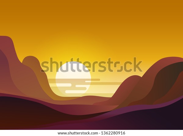 Sunset Desert Vector Illustration Natural Background Stock Vector ...