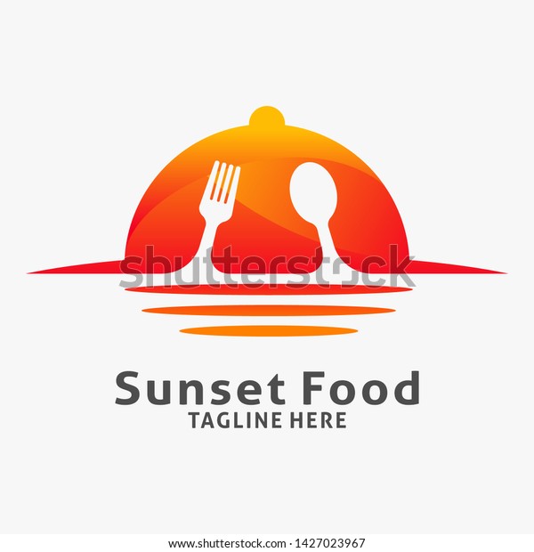 Sunset Food Logo Design Beach Restaurant : image vectorielle de stock ...