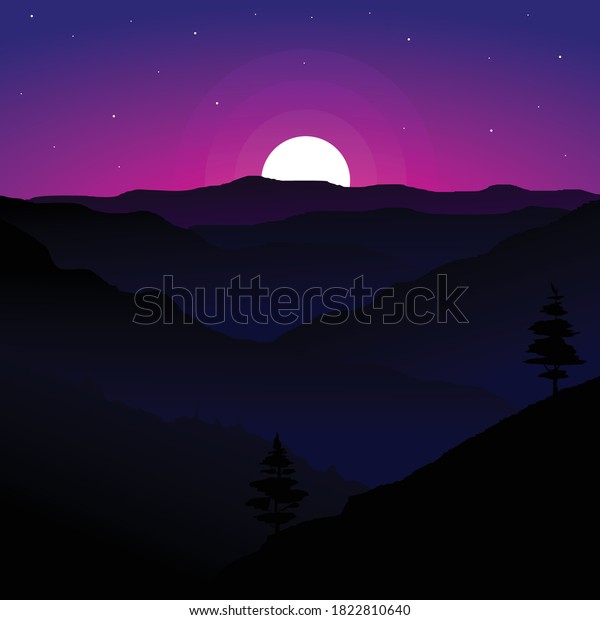 Sunset Landscape Silhouette Vector Illustration Stock Vector (Royalty ...