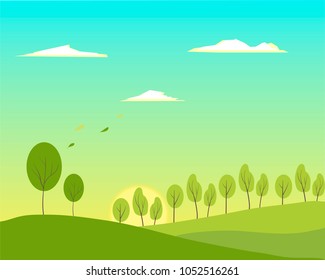 Sunset Over Hills Tree Vector Nature Stock Vector (Royalty Free ...