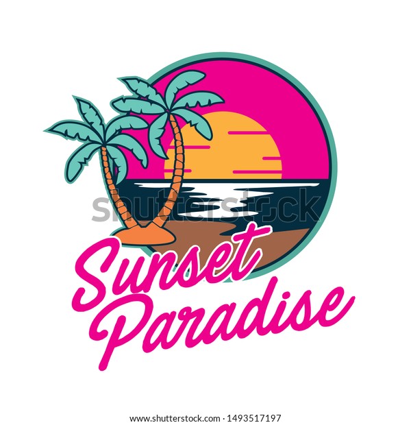 Sunset Paradise Tshirt Logo Design Stock Vector (Royalty Free) 1493517197