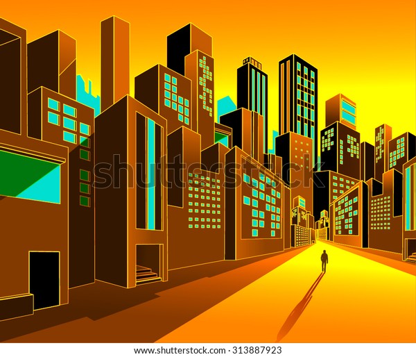 Sunset Scene Walking Alone City Stock Vector (Royalty Free) 313887923 ...