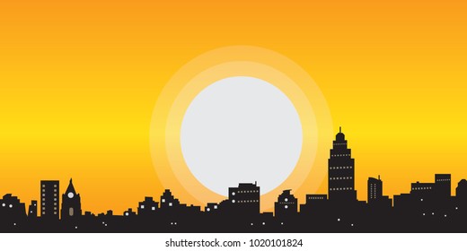 Sunset View Background Vector Building Landscape Stock Vector (Royalty ...