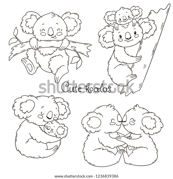 Super Cute Koala Bears Coloring Book Stock Vector (Royalty Free) 1236839386
