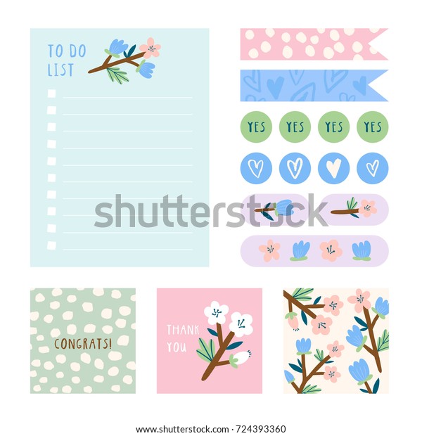 Super Cute Stationery Stickers Set Printable Stock Vector (Royalty Free ...