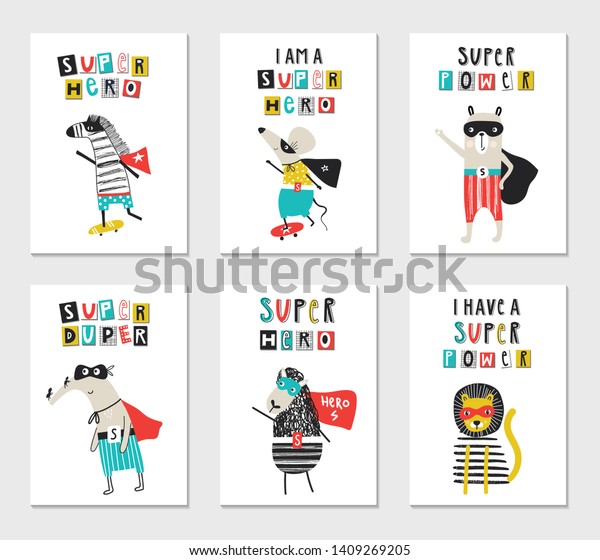 Super Hero Collection Nursery Posters Cute Stock Vector (Royalty Free ...