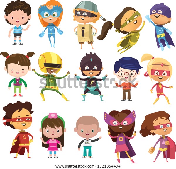 Super Hero Kids Vector Drawing Set Stock Vector (Royalty Free) 1521354494