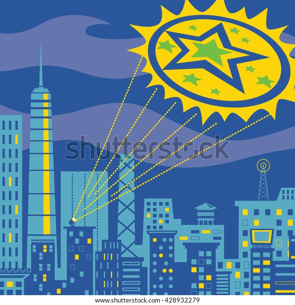 Super hero spotlight signal over the: immagine vettoriale stock ...