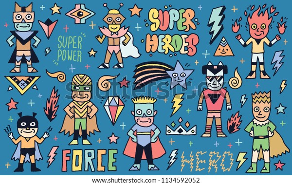Super Heroes Power Funny Wacky Doodle Stock Vector (Royalty Free ...