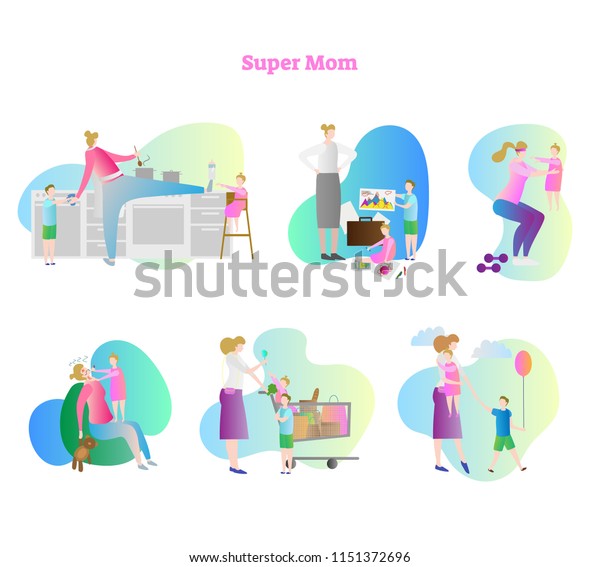 Super Mom Vector Illustration Collection Set Stock Vector (Royalty Free ...
