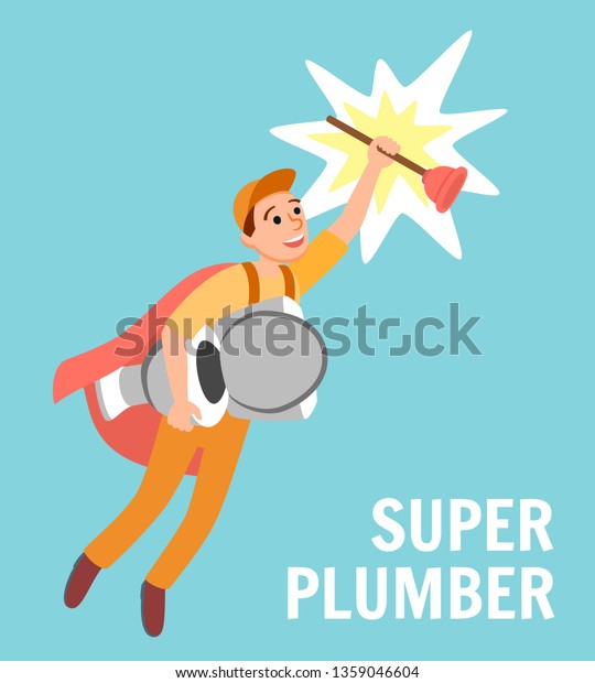 Super Plumber Vector Illustration Cartoon Superhero Stock Vector ...