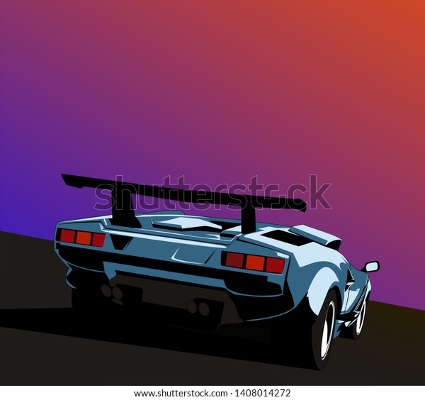 Supercar 80s Drives Into Sunset Stock Vector (Royalty Free) 1408014272