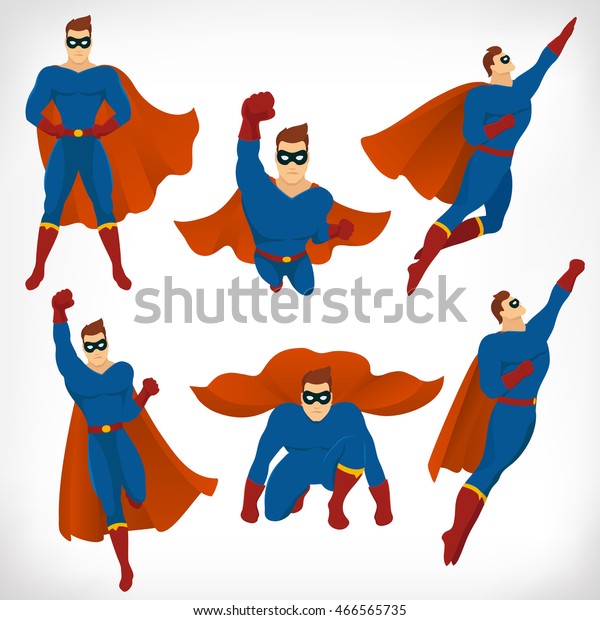 Superhero Action Icon Set Superhero Character Stock Vector (Royalty ...