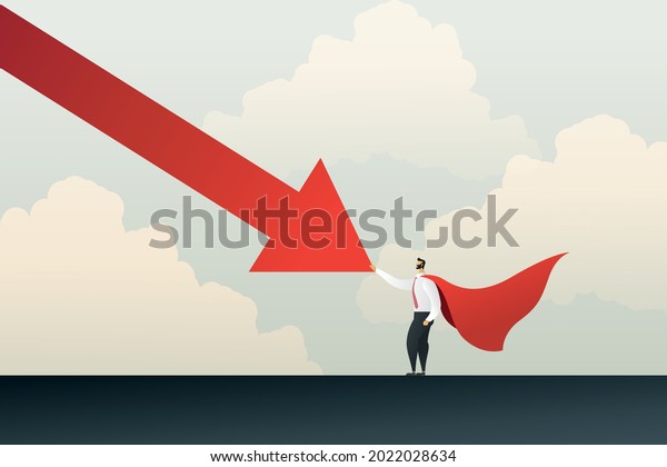 Superhero Businessman Stop Graph Falling Arrows Stock Vector (Royalty ...