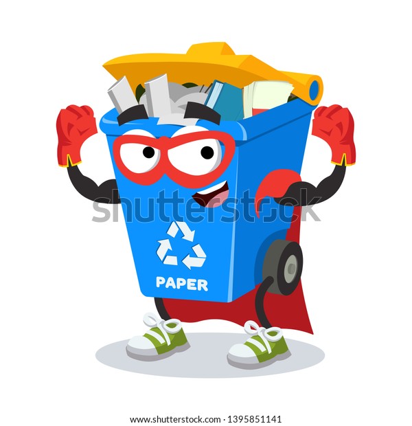 Superhero Cartoon Blue Recycle Garbage Can : image vectorielle de stock ...
