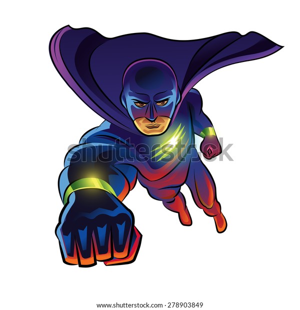 Superhero flying. Superhero in action. Vector Illustration