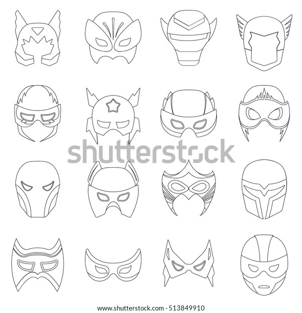 Superhero Mask Set Icons Outline Style Stock Vector (Royalty Free ...