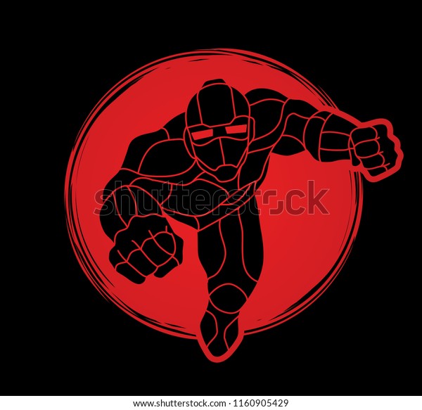 Superhero Robot Flying Action Cartoon Superhero Stock Vector (Royalty ...