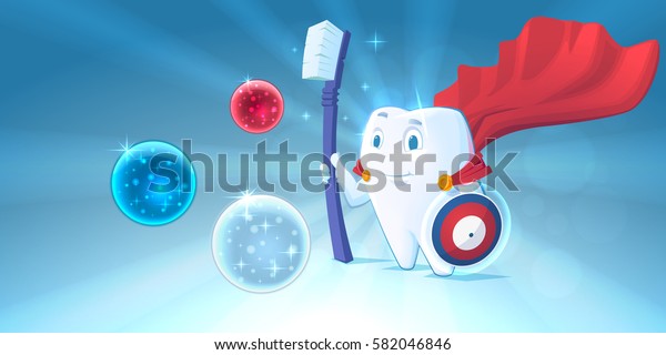 dent de super-héros tenant une brosse : image vectorielle de stock ...