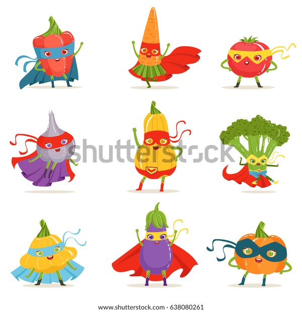 Superhero Vegetables Masks Capes Set Cute Stock Vector (Royalty Free ...