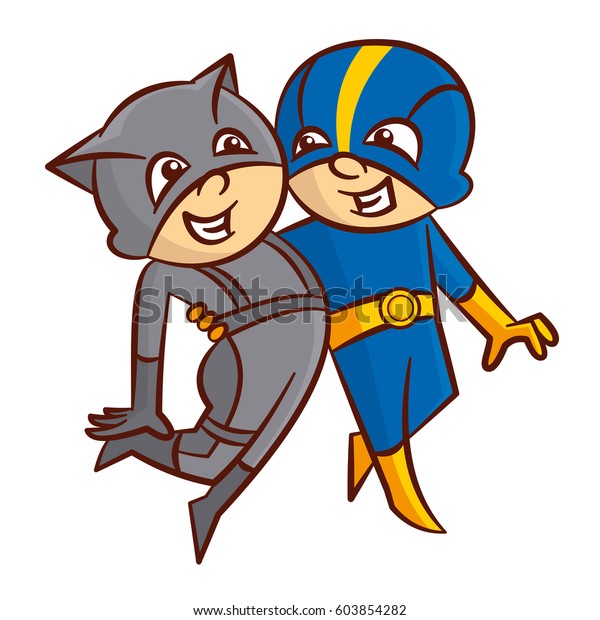 Superheroes Boy Girl Sticker Vector Illustration Stock Vector (Royalty ...