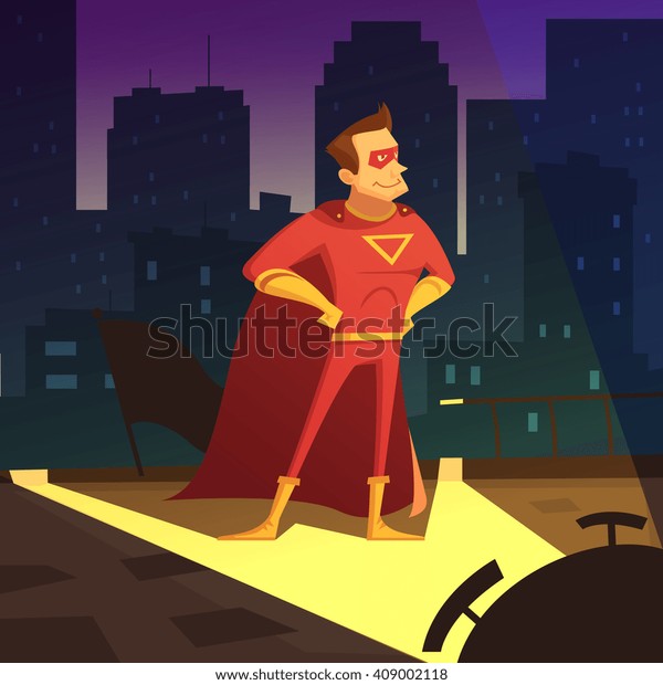 Superman Night City Cartoon Background Blocks Stock Vector (Royalty ...