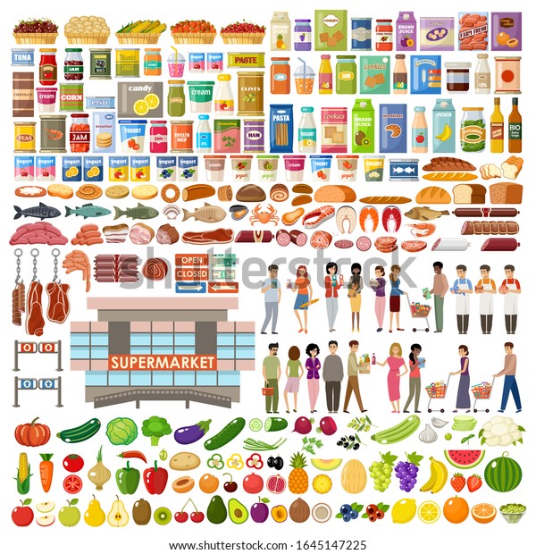 Supermarket Big Store Set Vegetables Fruits Stock Vector (Royalty Free ...