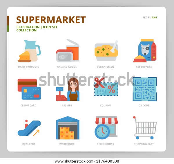 Supermarket Icon Set Stock Vector (Royalty Free) 1196408308 | Shutterstock