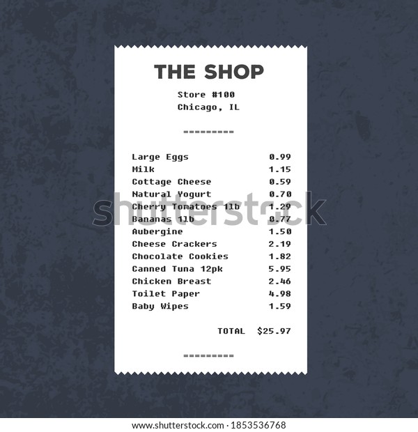 Supermarket Paper Receipt Vector Illustration Template Stock Vector ...