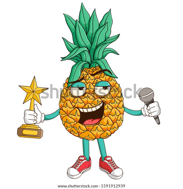 Superstar Singer Pineapple Cartoon Character Holding Stock Vector ...