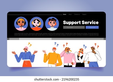 Support Service Banner Operators Avatars Pensive Stock Vector (Royalty ...
