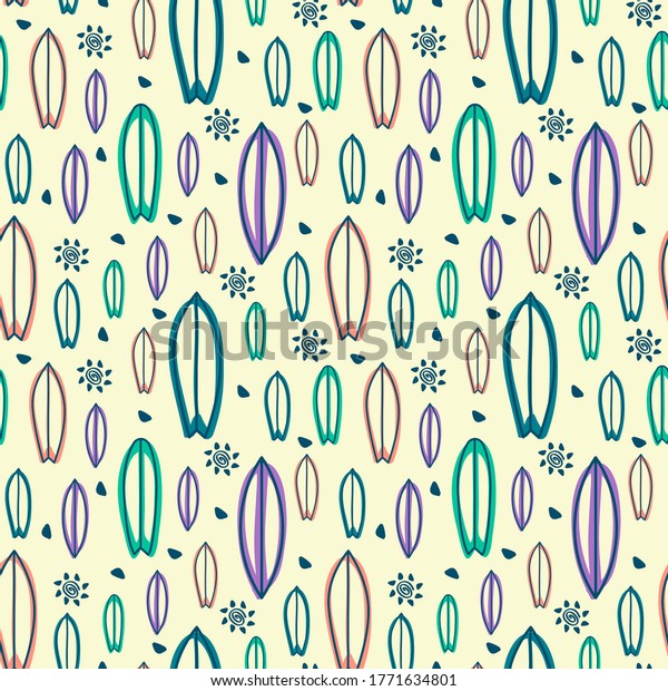 Surf Boards Outline Doodles On Pastel Stock Vector (Royalty Free ...