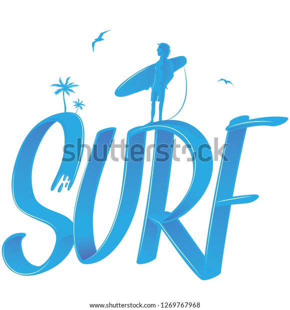 Surf Lettering Palms Surfer 3d Style Stock Vector (Royalty Free ...