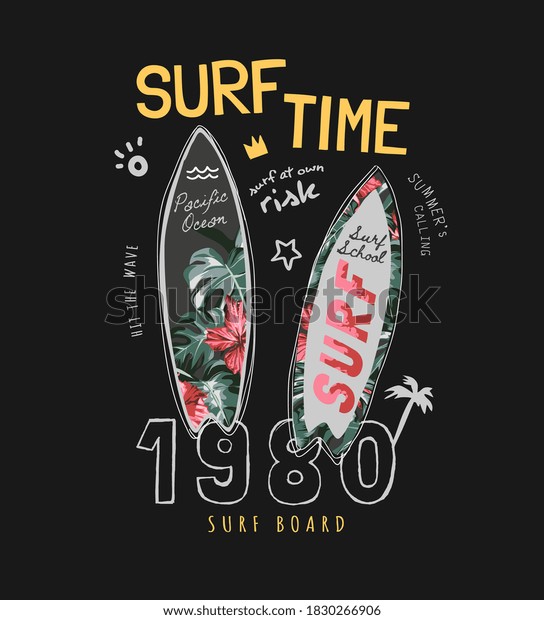 Surf Time Slogan Surfboard Illustration On Stock Vector (Royalty Free ...