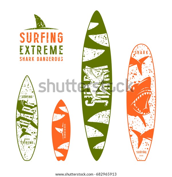 Surfboard Graphic Design Image Sharks Various Stock Vector (Royalty ...