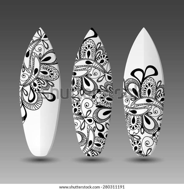 Surfboards Design Template Abstract Ornamental Pattern Stock Vector ...